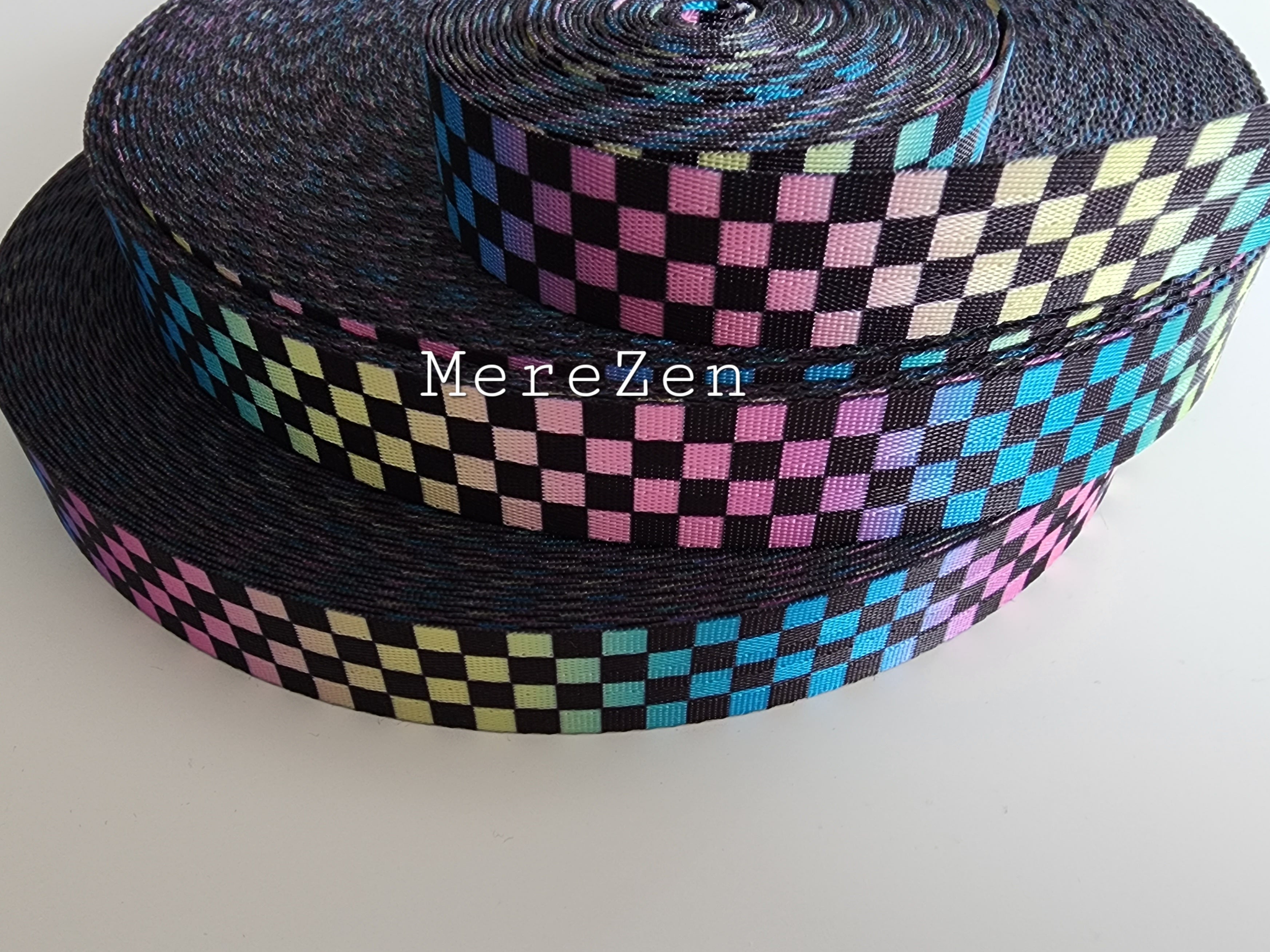 1 Inch Webbing Rainbow Check - Polyester – MereZen